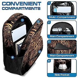 HELVOON School Backpack for Women Men 12.6 x 6.3 x 16 in Travel Backpack Laptop Notebook School Bag for Girls Boys, Stylish Casual Daypack Shoulder Bag Ornate Spiritual Owl