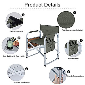 ABCCANOPY Folding Directors Chair Outdoor Camping Chair Makeup Artist Chair with Side Table & Pockets, Dark Gray