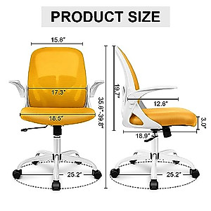 Primy Office Chair Ergonomic Desk Chair with Adjustable Lumbar Support and Height, Swivel Breathable Desk Mesh Computer Chair with Flip up Armrests for Conference Room（Yellow）