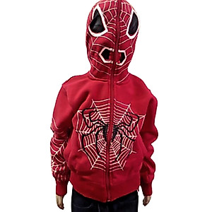 NIKDUCK Y2k Full Zip Up Hoodie Women Oversized Goth Sweatshirt E-Girl Rhinestone Long Sleeve Graphic Jacket Streetwear (Standard, #25-Red, XL)