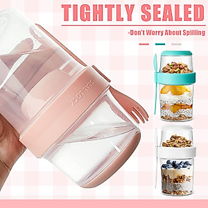 Nuenen 3 Pack 29 oz Cereal Cups Breakfast Cereal and Milk Container Portable Take and Go Cup Reusable Overnight Oats Container 2 Tier Oats Jars with Lid Fork Leak Proof Yogurt Oatmeal Salad Cup