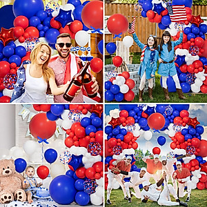 Bonropin 151pcs Red White and Blue Balloons Garland Arch Kit 4th of July Graduation Baseball Game Party Decoration Birthday Wedding Nautical Baseball Theme with Star Foil Balloons