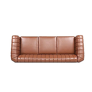 NewCosmos 83.46" Brown PU Rolled Arm Chesterfield Three Seater Sofa.
