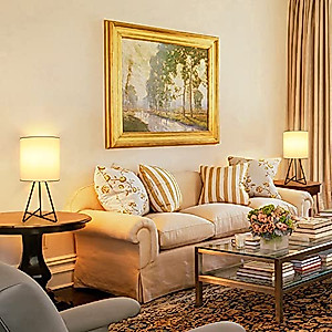 BesLowe Small Nightstand Lamps, Set of 2 Table Lamps, Modern Bedside Lamps with Black Metal Base, White Fabric Shade and ON/Off Switch, Simple Desk Lamp for Kids Bedroom Living Room Office Reading