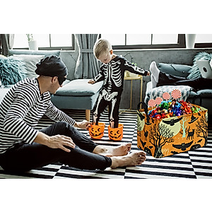 KUNRO Owl Pattern Halloween Storage Gift Basket Canvas Storage Bins with Handles Rectangle Storage Cubes Organizer for Bedroom Living Room