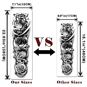 Yazhiji Extra Large Temporary Tattoos 8 Sheets Full Arm Fake Tattoos and 8 Sheets Half Arm Tattoo Stickers for Men and Women (22.83"X7.1")