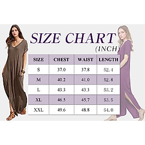 Match Women's V-Neck Casual Loose Short Sleeve Long T-Shirt Dress Split Maxi Dress with Side Pocket (152 Khaki, XL)