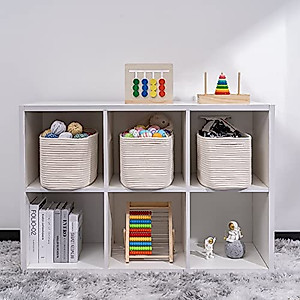 Kriitools Off White Storage Cubes Baskets Bins for Shelves Set of 3, Rectangular Closet Storage Cube Baskets, Skin-friendly Woven Rope Baskets for Organizing, Woven Cube Storage Bins for Baby Nursery