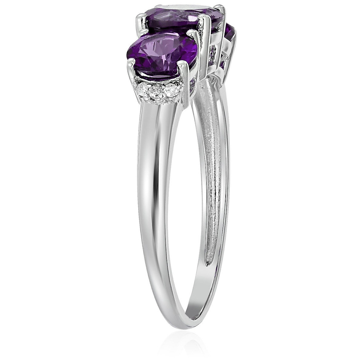 Sterling Silver African Amethyst and Diamond Accented 3-stone Engagement Ring, Size 7