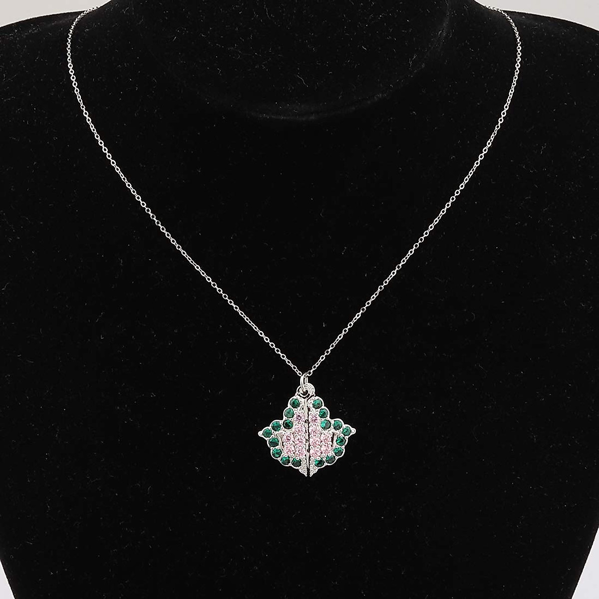 CENWA Sorority Gifts Pretty In Pink & Gorgeous in Green Zircon Leaf Open Locket Necklace Gift For Sorority Sister (Pretty in pink N)