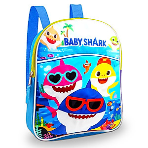 Pinkfong Baby Shark Baby Shark 11 inch Mini School Backpack for Kids ~ 3 Pc Bundle With Small Baby Shark School Bag And Toy Story And Finding Dory Stickers (Baby Shark School Supplies Set)