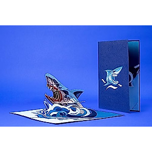 Paper Love 3D Pop Up Fathers Day Card, Shark, For Husband, Son, Anyone, All Occasion, Handmade - 5" x 7" Cover - Includes Envelope and Note Tag