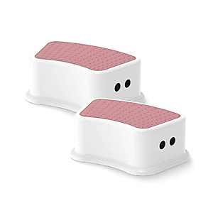 UNCLE WU (2 Pack) Kids Step Stool - Toddler Step Up Stool for Kitchen - Bathroom Safety Bottom as Toilet Stool - Slip-Resistant Surface1 Step Stool for Kids/Adult (Pink White)