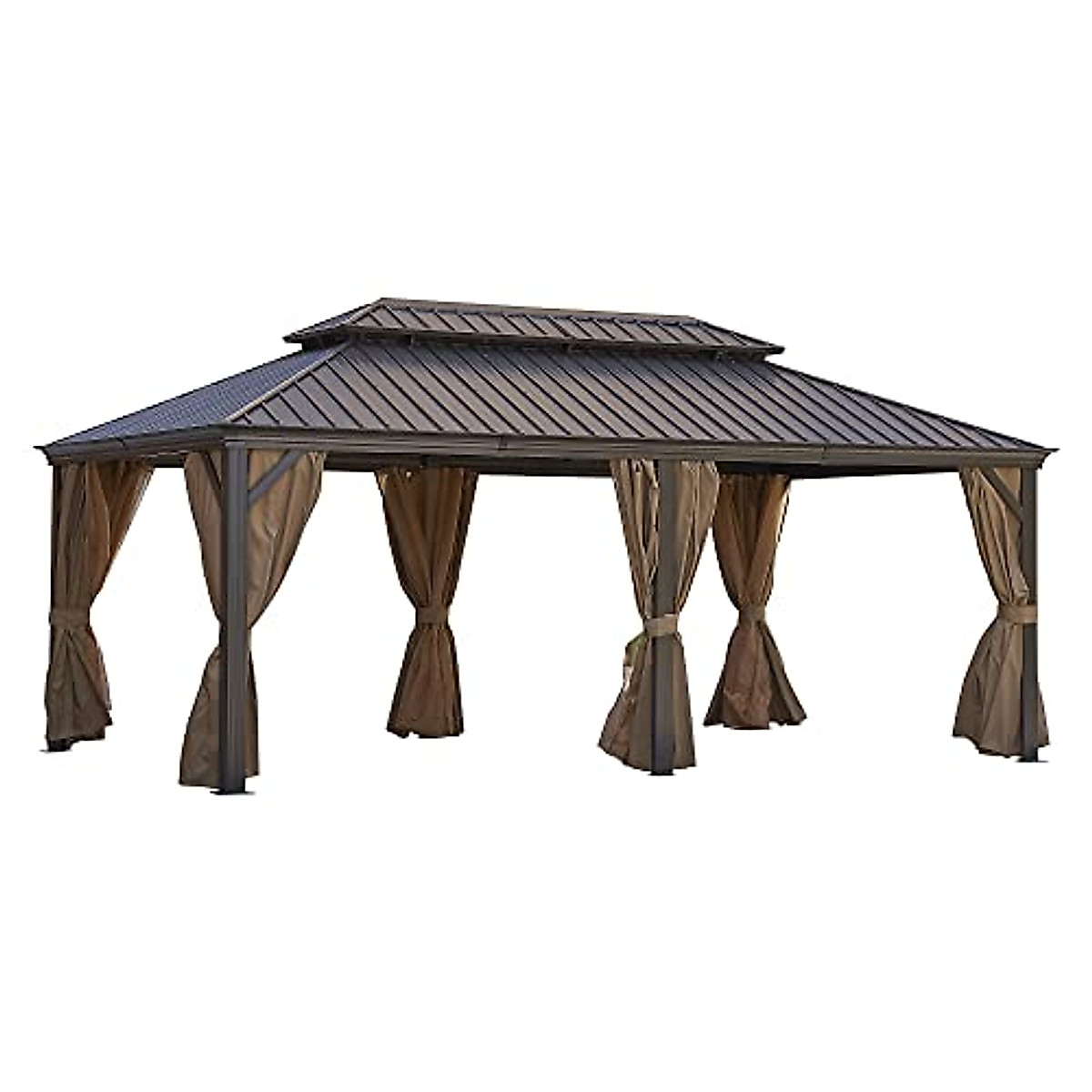 DHPM 12 * 20 FT Hardtop Gazebo with Steel Outdoor Gazebo Canopy Double Vented Roof Pergolas Aluminum Frame with Curtains for Garden,Patio,Lawns,Parties