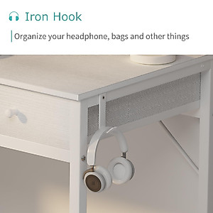 Lufeiya Small White Desk with Drawers - for Bedroom, 32 Inch Home Office Computer Desk with Fabric Storage Drawer and Bag, Study Writing Table for Small Spaces, white