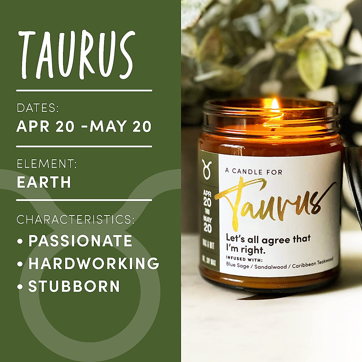 Taurus Gifts for Women, Astrology Gifts for Women, Zodiac Gifts for Women, Zodiac Candle, April Birthday Gifts for Women, May Birthday Gifts for Women, Horoscope Gifts – 9oz, 50Hr Burn, Soy Wax