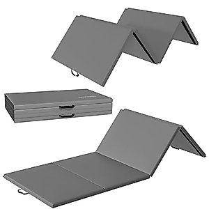 Signature Fitness All-Purpose 4'x10'x2" Extra Thick High Density Anti-Tear Gymnastics Gym Folding Exercise Aerobics Mats, Gray