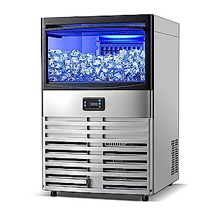 ICEJUNGLE Commercial Ice Maker, 88lbs/24H Ice Machine Self Clean, Stainless Steel Freestanding Ice Machine for Restaurant/Bars/Home/Offices Includes Scoop