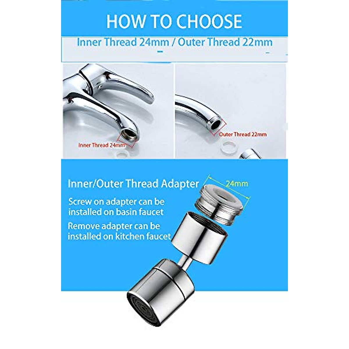 Universal Splash Filter Faucet, 720° Big Angle Swivel Sprayer Head Leakproof Double O-Ring Design with 4-Layer Net Filter