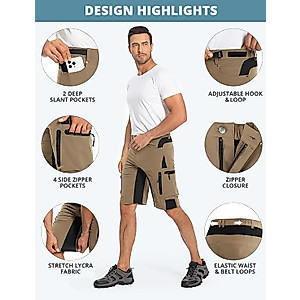 Hiauspor Men's Hiking Cargo Shorts Lightweight Quick Dry Stretch Casual Shorts for Golf Fishing Tactical Outdoor Bike Shorts (Khaki, X-Large)