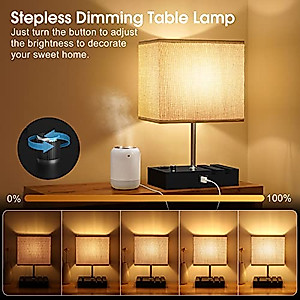 yotutun - Bedside Lamps for Bedrooms Set of 2 Nightstand, Table Lamp with USB C+A Charging Port and AC Outlet, Fully Dimmable Nightstand Lamp for Living Room, Dorm, Home Office (2 Pack)