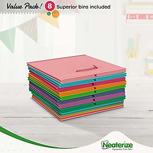 NEATERIZE 11 Inch Cube Storage Bins For Kids - Set of 8 - Fits Into Most Storage Cubes Organizer, Perfect For Toy, Clothing, nursery or General Closet Organization
