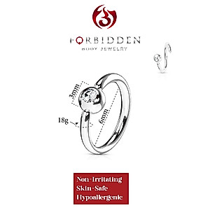 Forbidden Body Jewelry 18g 6mm Surgical Steel Easy-Use One Side Fixed Gemmed Ball Nose & Cartilage Hoop