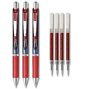 Pentel EnerGel Deluxe RTX Liquid Gel Ink Pen Set Kit, Pack of 3 with 4 Refills (Red - 0.5mm)