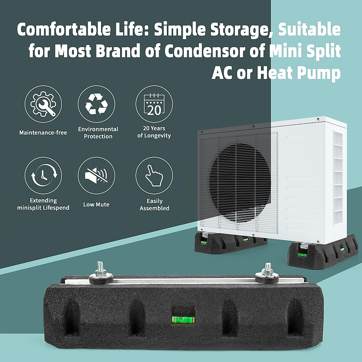 WeCooper Floor Mounting Base Pad for 9000-36000BTU,Heavy-Duty Condenser Rubber Floor Mount Base Kit,Anti-Vibration Isolator Mounting Bracket for Ductless Mini Split Air Conditioner Heat Pump