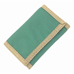 Rainbow of California USA Made Slim Front Pocket Wallet Trifold Inside ID Nylon Cordura Hook & Loop Closure (Hunter Green w/Coyote Brown Trim)