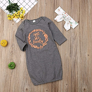 Qiylii Newborn Baby Girl Isn't She Lovely Floral Nightgowns Headband Sleepwear Sleeping Bag (0-3 Months, Gray)