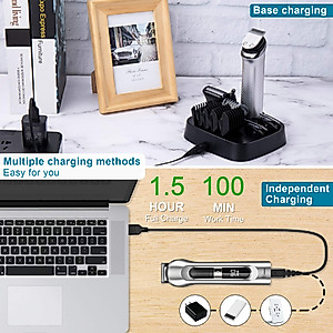 Hatteker Beard Trimmer for Men Hair Clipper Cordless Mustache Nose Trimmer Body Groomer Hair Cutting Kit Precision Trimmer USB Rechargeable Waterproof 5 in 1(Silver)