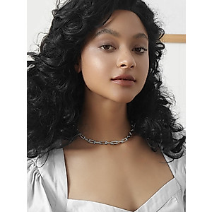 KeyStyle Paperclip Chain Necklace for Women, Stainless Steel Bamboo Link Choker Chains Paper Clip Necklaces for Rapper (16 Inches + 2 Inches)