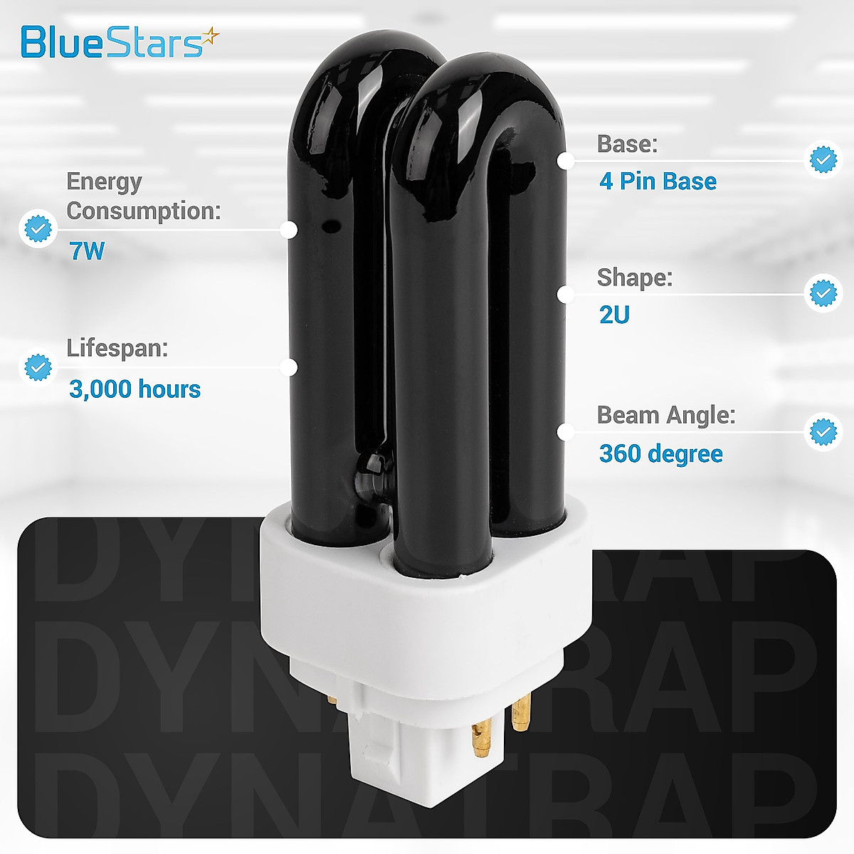 BlueStars 6-Pack 7W 41050 Replacement UV Light Bulbs for Indoor DynaTrap Models DT1050 DT1100 DT1210 DT1250 DT1260-4 Pin Base, 1/2 Acre, Premium Quality