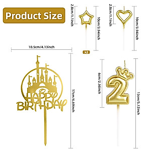 iNINGER Girls Happy 1st Birthday Candles Cake Toppers,Gold Castle Cake Topper,Crown Number 1 Candle for Cake,Candles Cake Cupcake Topper for Baby Birthday Party Decorations 1st Wedding Anniversary