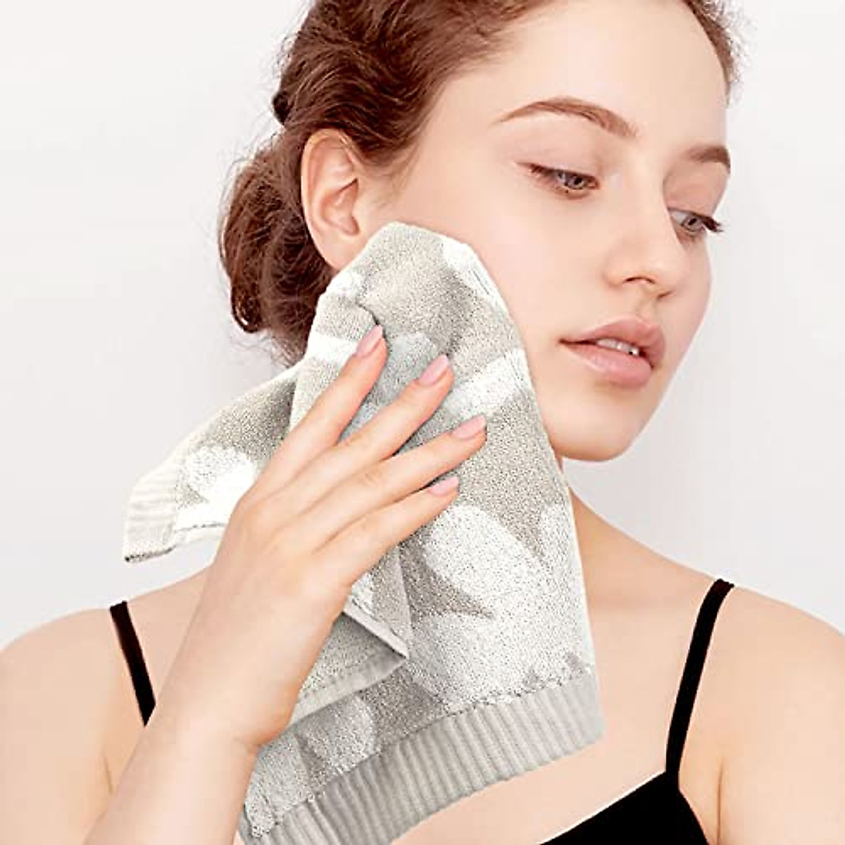 Washcloths 12” x 12”, Highly Absorbent Wash Cloths for Your Body, Four Leaf Clover Wash Clothes for Bathroom Spa (Light Gray), 12 Pack