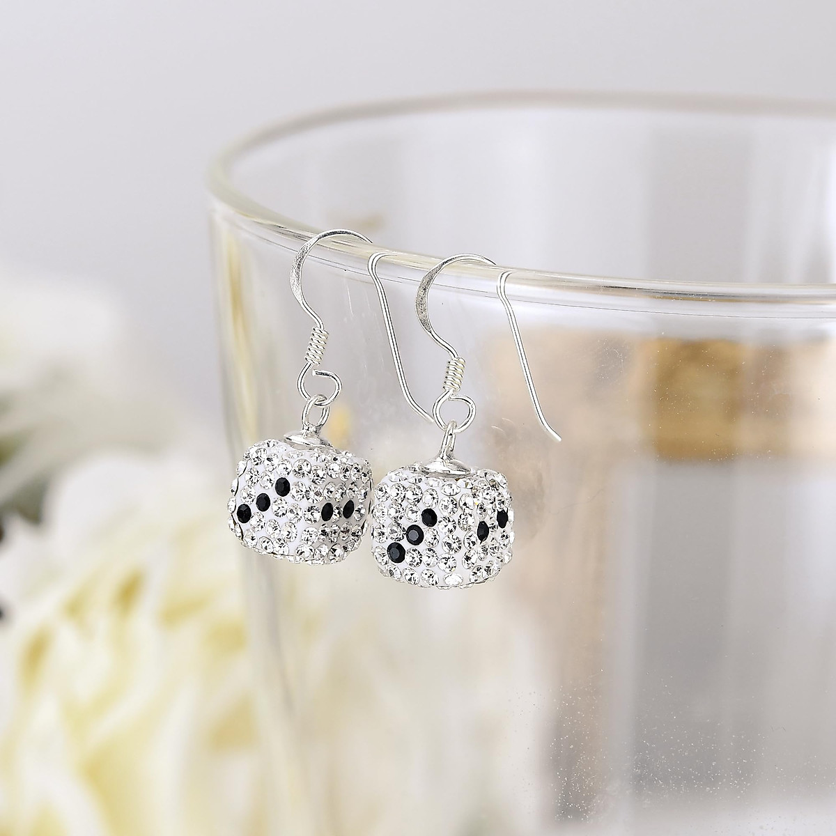 AeraVida Sparkling Dice 3d Cubic Zirconia .925 Sterling Silver Dangle Earrings | Zirconia Earrings | Dice Earrings for Women | 3d Cube Earrings for Women