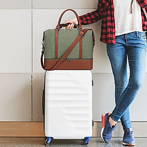 Bluboon Women Ladies Carry-on Tote Weekender Bag with Shoe Compartment, Canvas Overnight Travel Duffle Bag in Trolly Handle