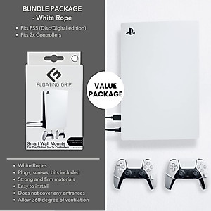 FLOATING GRIP Wall Mount Compatible with PS5 – Disk/Digital Edition (Bundle: Fits PS5 + 2X Controllers, White)