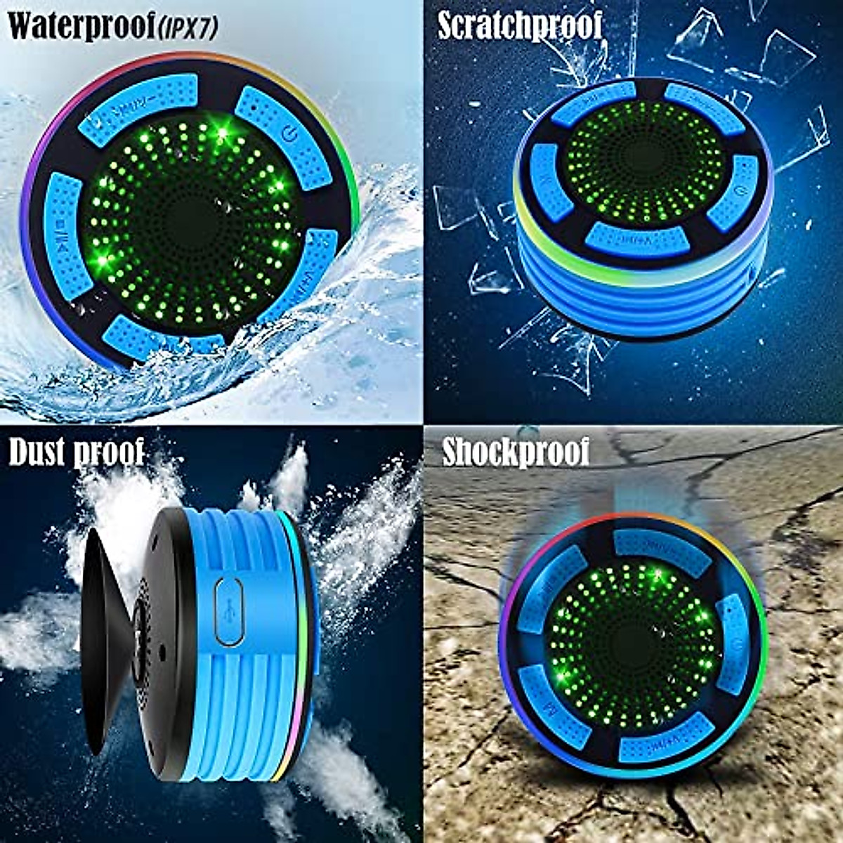 BassPal Shower Speaker, IPX7 Waterproof Bluetooth Speaker, Shower Radio with Suction Cup, Built-in Mic, Teen Boys Gift Ideas for Bathroom, Pool, Travel, Beach