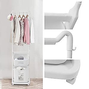 Laundry Cart with Wheels and Hanging Rack Rolling Laundry Basket with Clothes Rack Laundry Butler with Wire Storage Rack Coat Rack for Bedroom Hallway Laundry