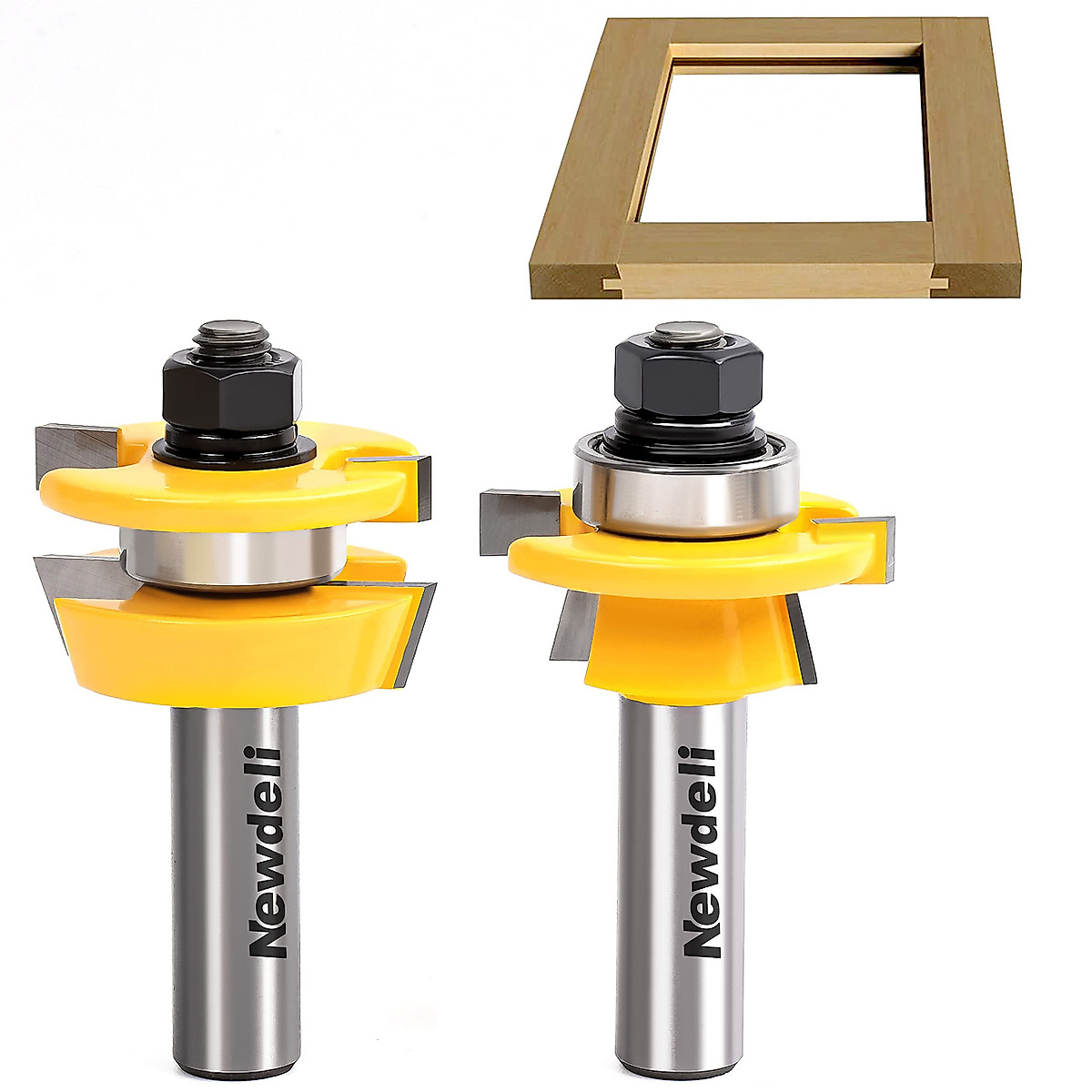 Shaker Rail and Stile Router Bits, Newdeli 1/2 Inch Shank Tongue and Groove Router Bit, Professional Carbide Milling Cutters for Woodworking for Cabinet Doors