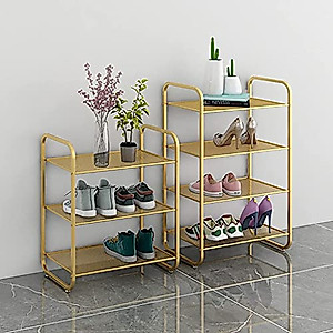 RETYOVE Simple 4-Tier Shoe Rack,Heavy Duty Home Hallway Metal Shoe Rack Storage Organizer,Free Standing Shoe Shelf for Entryway for 12-16 Pairs of Shoes Gold