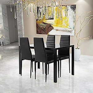 IANIYA Dining Room Table，Kitchen Table, Square Glass Kitchen Table with 4 Chair Black