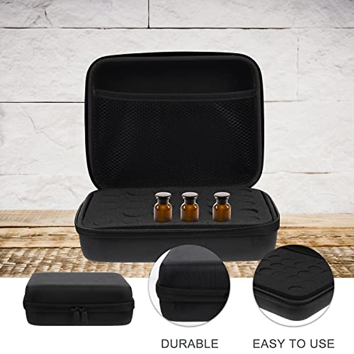 SEWACC Essential Oil Storage Case Travel Carrying Holder Art Craft Organizer Bag for 5ml 10ml 15ml Essential Oil Bottles Black