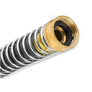 Morvat Brass Coiled Garden Hose Kink & Strain Protector, Hose Extension Connector for Outdoor Water Valve & Faucet, Adapter & Attachment with ¾” Standard Threading, Includes 8 Washers & Tape, 4 Pack