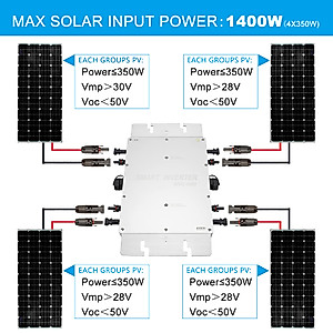 1400W Solar Grid Tie Inverter Microinverter Waterproof Self Cooling 120V/110VAC Output Mirco Inverter Automatic Identification Power Inverters