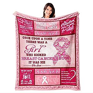 Breast Cancer Awareness Blanket, Breast Cancer Survivor Gifts Throw Blanket 50"x40", Breast Cancer Gifts for Women Chemo Friend Coworker, Pink Ribbon Blankets Ultra Soft Fleece Warm Cozy for Bed Sofa