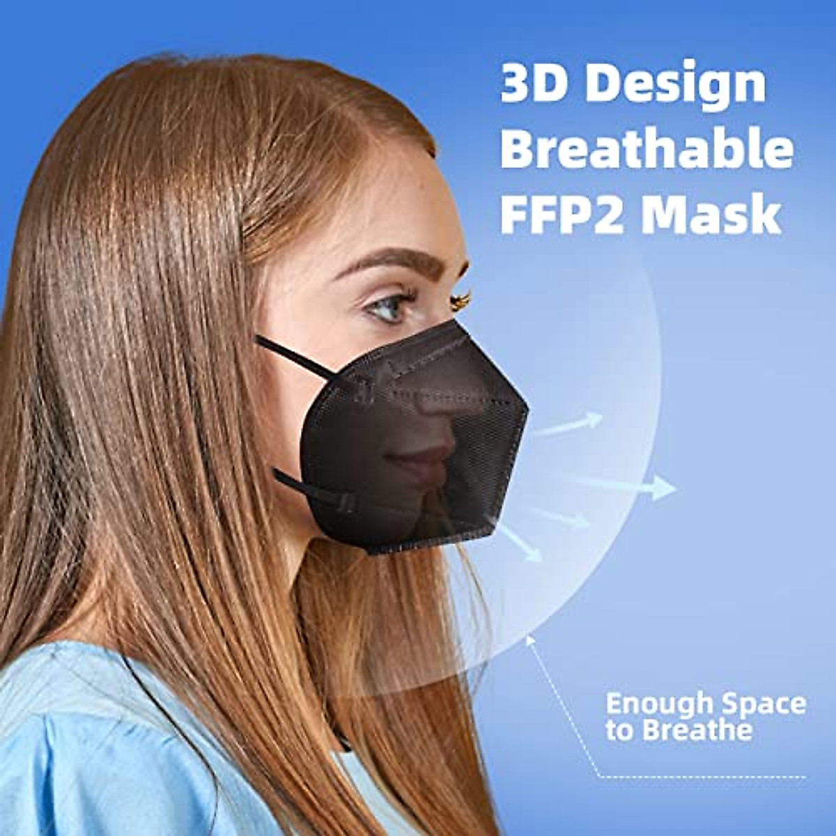 KANGDUN FFP2 Mask 20Pcs, 5 Layer Cup Dust Safety Masks FFP2 Face Mask, Disposable Particulate Respirator Against PM2.5, Fire Smoke for Men, Women, EN 149:2001+A1:2009 FFP2 NR Black