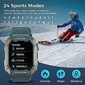 AMAZTIM Smart Watches for Men,50M Waterproof Rugged Military Grade Bluetooth Call(Answer/Dial Calls)，Health Tracker for Android Phones and iPhone Compatible,1.72" Heart Rate/Blood Pressure Watch